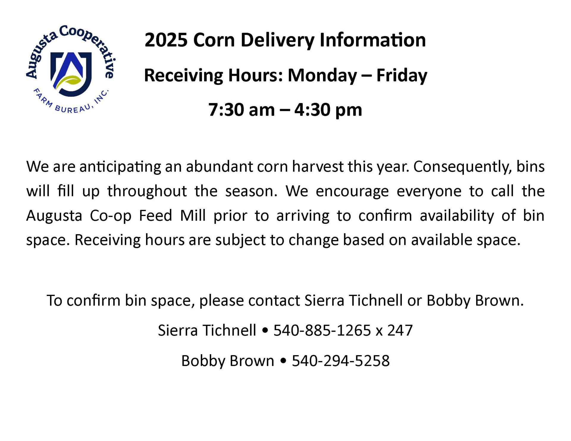 2025 Corn Delivery Information, updated - Augusta Cooperative Farm ...